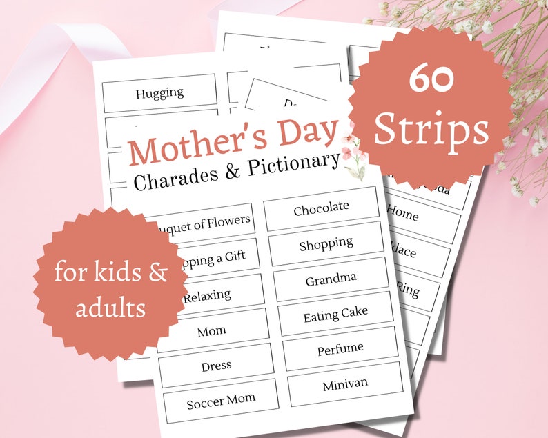 Mother's Day Charades, Printable Mother's Day Party Game, Mom-themed ...