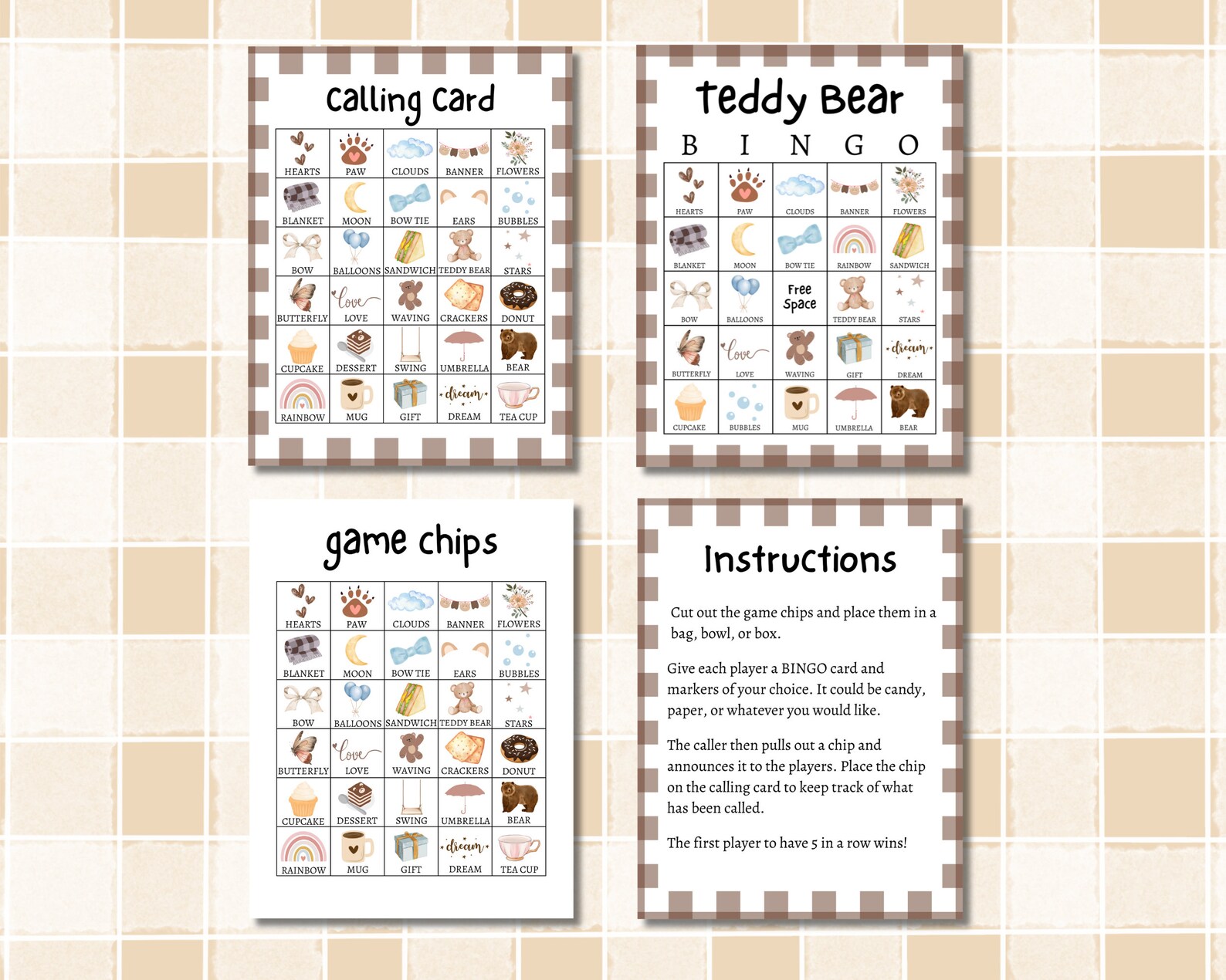 Teddy Bear Bingo Cards, Printable Baby Shower Game, Teddy Bear Birthday ...