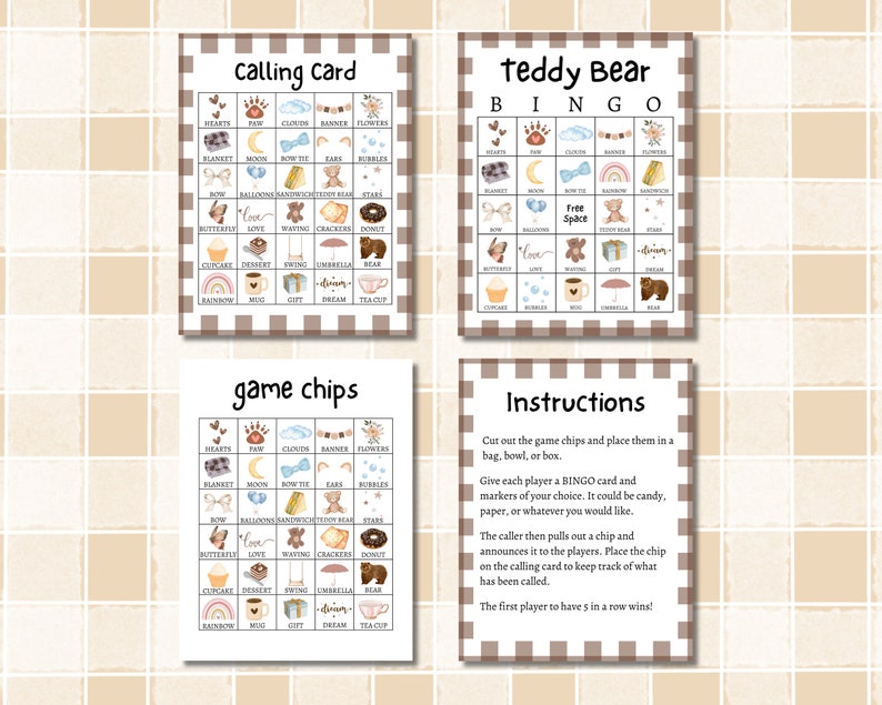 Teddy Bear Bingo Cards, Printable Baby Shower Game, Teddy Bear Birthday ...