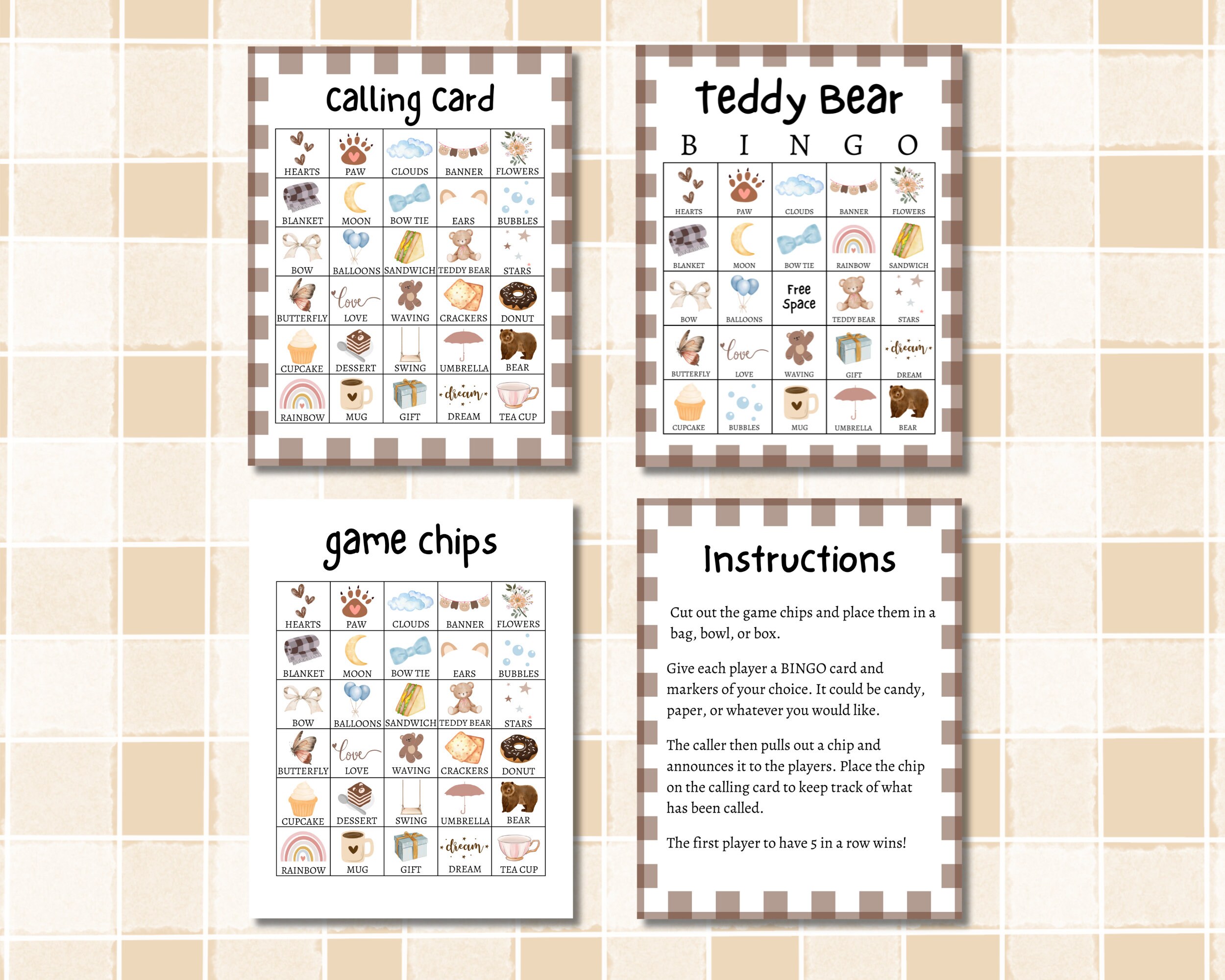 Teddy Bear Bingo Cards, Printable Baby Shower Game, Teddy Bear Birthday ...