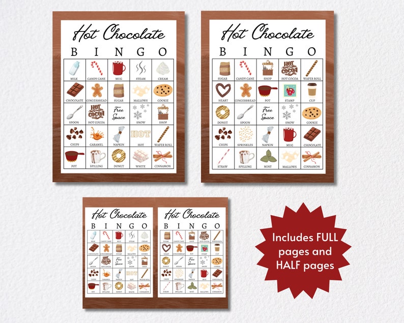 Hot Chocolate Bingo Cards, Printable Holiday Party Game for Kids, Teens ...