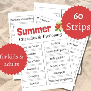 Summer Charades and Pictionary Cards, Printable Summer Game for Kids ...