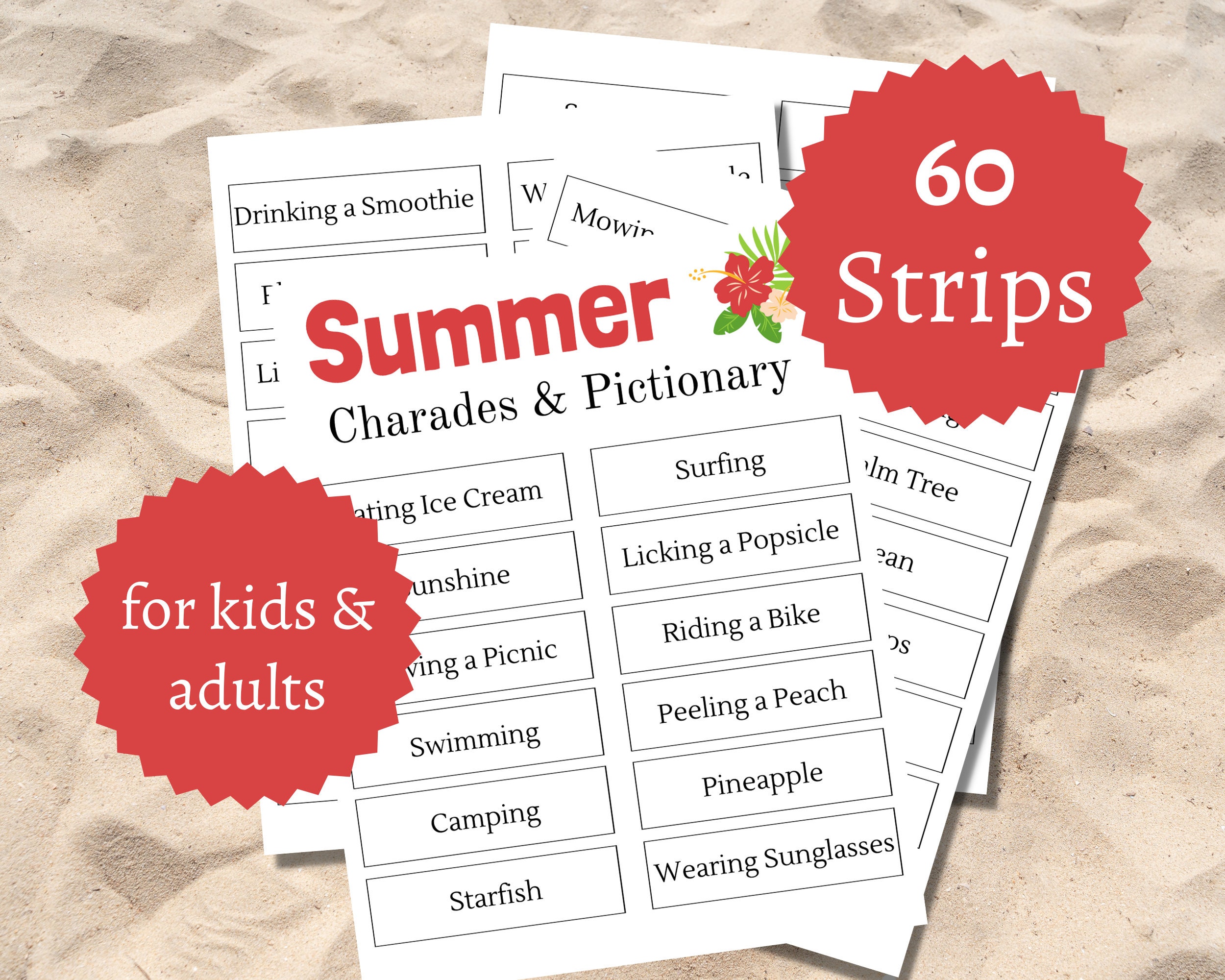 Summer Charades and Pictionary Cards, Printable Summer Game for Kids ...