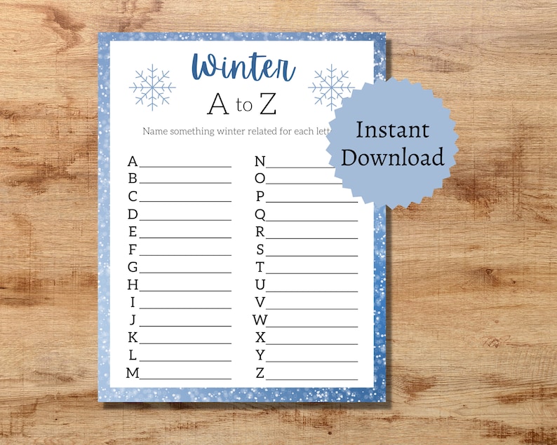 Winter A-Z Race Game, Printable Wintertime Party Game, Snow Day ...