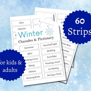 Winter Charades Game, Printable Pictionary Cards, Wintertime Activity ...