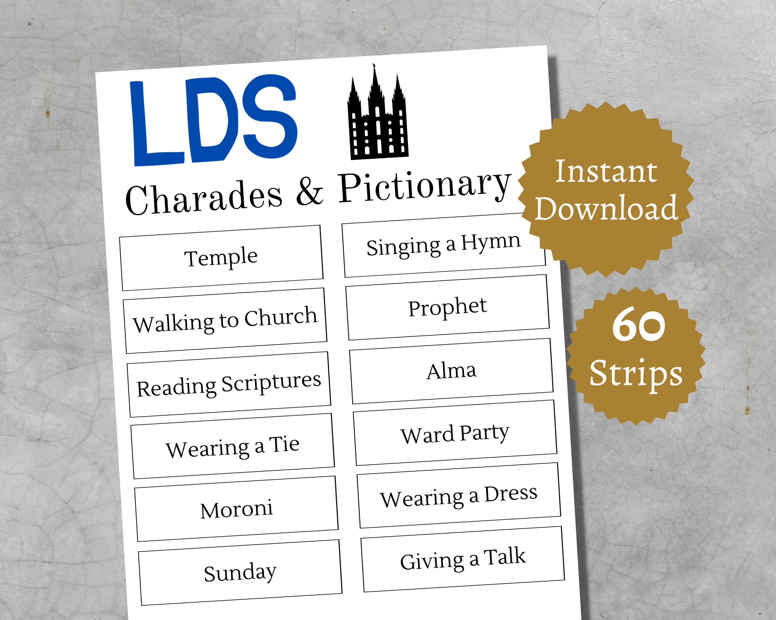 LDS Charades, Printable LDS Pictionary Cards, Latter Day Saint Party ...