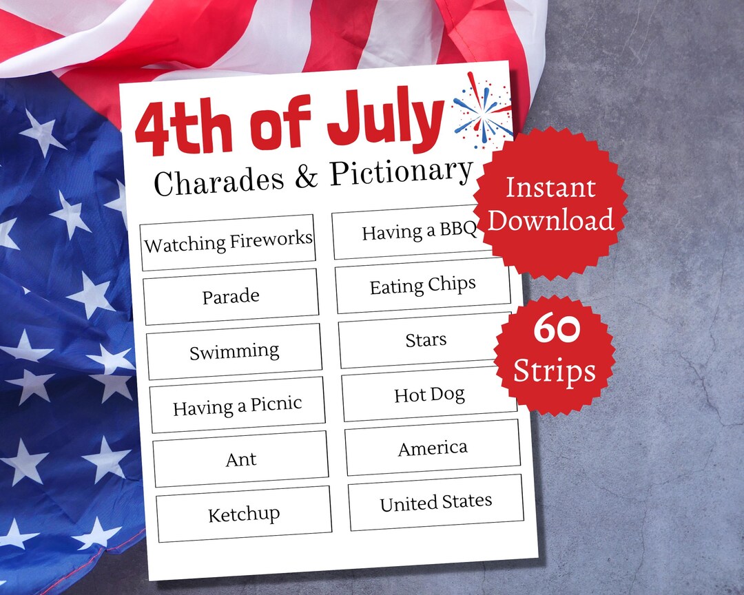 4th of July Charades, Printable Independence Day Party Game, Fourth of ...