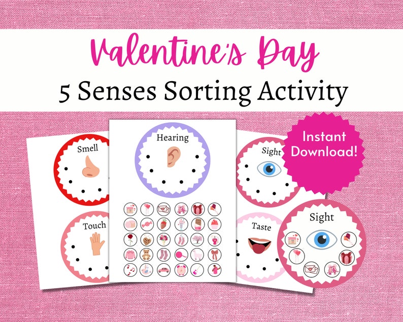 Valentine's Day 5 Senses Sorting Activity for Kids, Printable Learning ...