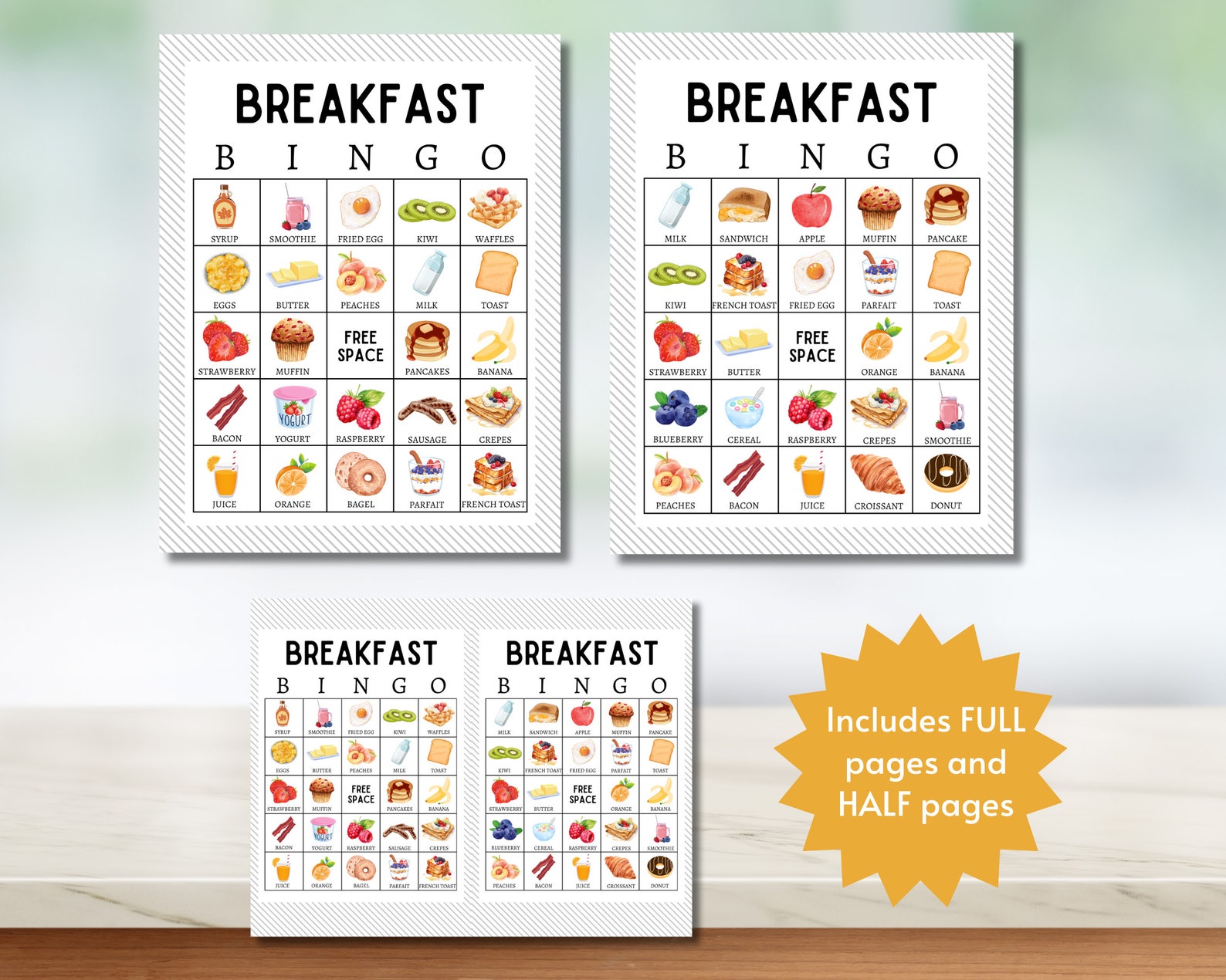 Breakfast Bingo Cards, Printable Brunch Party Game, Includes Full and ...