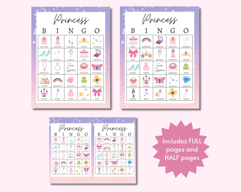 Princess Bingo Cards, Princess Birthday Party Game for Kids, Printable ...