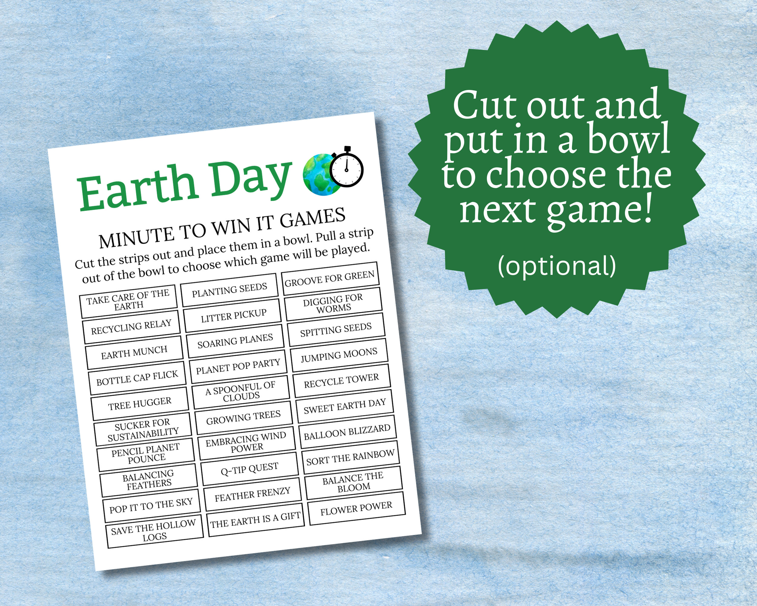 Earth Day Minute to Win It, Printable Earth Day Group Party Games for ...