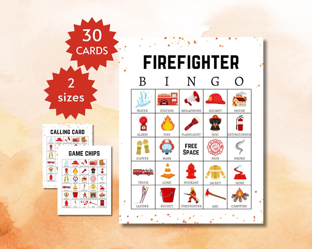 Firefighter Bingo Cards, Printable Fireman Party Game for Kids - Etsy