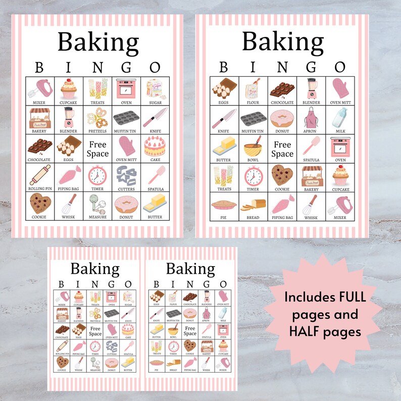 Baking Bingo Cards Bundle, Printable Baking Birthday Party Game for ...