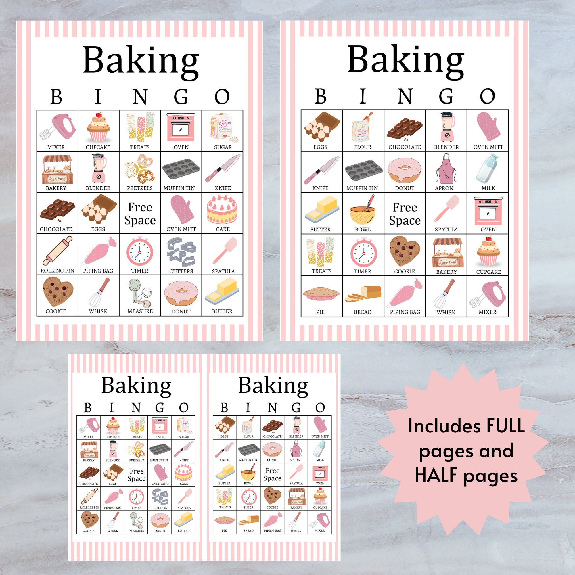 Baking Bingo Cards Bundle, Printable Baking Birthday Party Game for ...