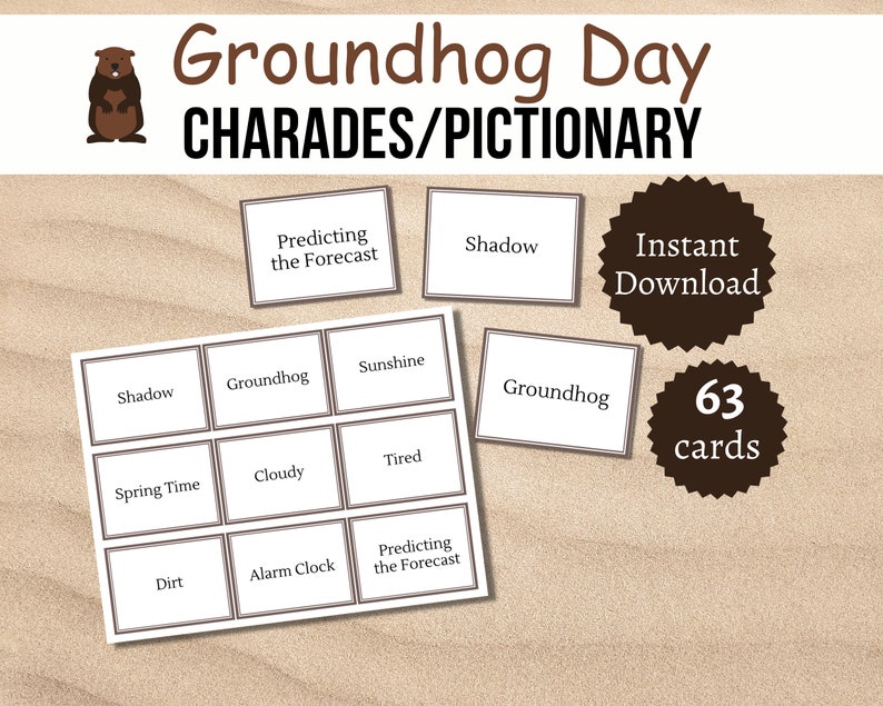 Groundhog Day Charades, Printable Groundhog Pictionary Cards, Easy ...