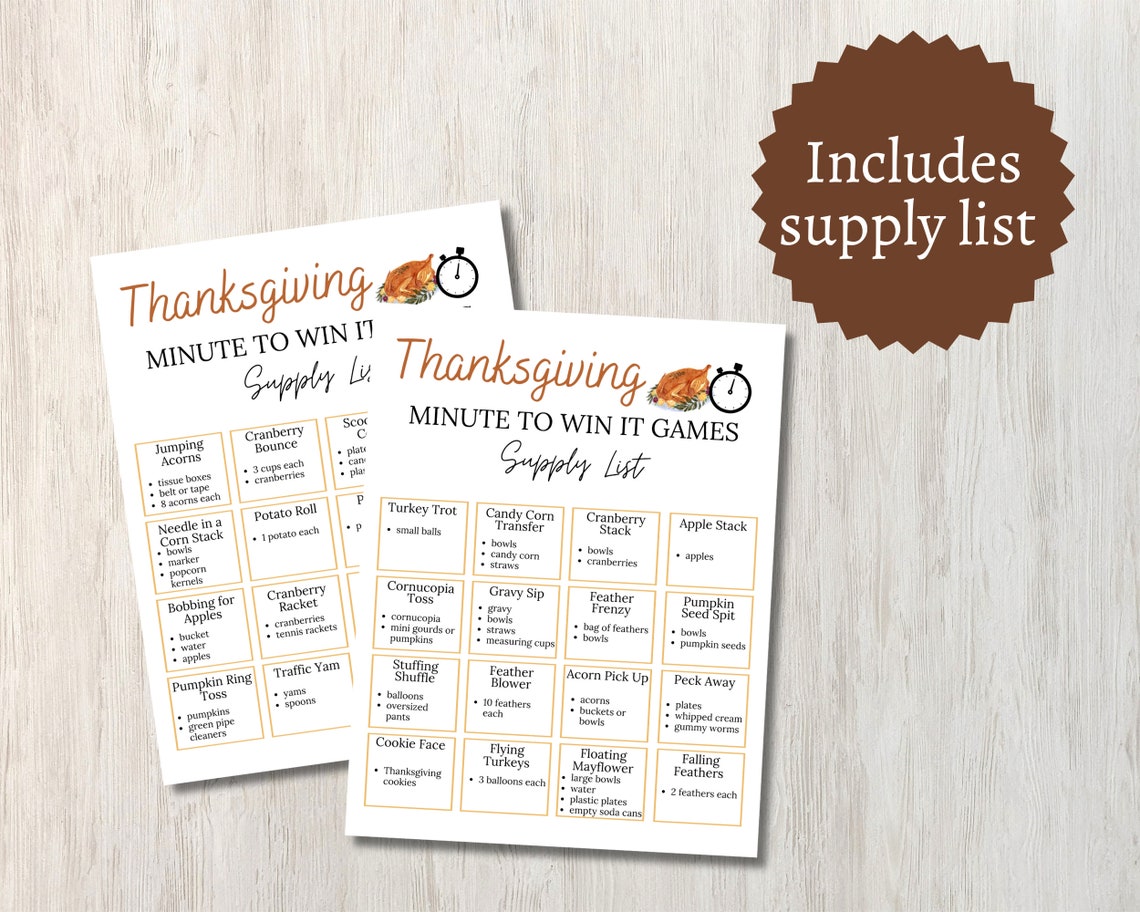 Thanksgiving Minute to Win It Games, Thanksgiving Games Printable ...