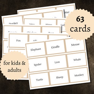 Animal Charades Cards, Printable Animal-themed Pictionary, Animal Party ...