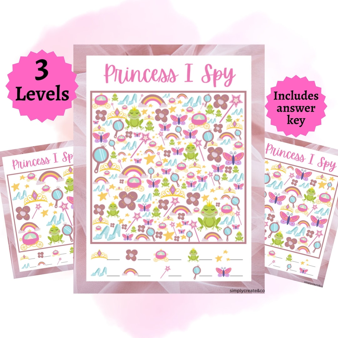 Princess I Spy Game for Kids, Printable Princess Party Activity ...