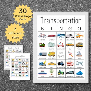 Transportation Bingo Cards, Printable Learning Activity for Kids ...