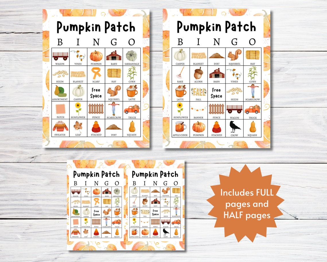 Pumpkin Patch Bingo Cards, Printable Fall Party Game for Kids, Teens ...