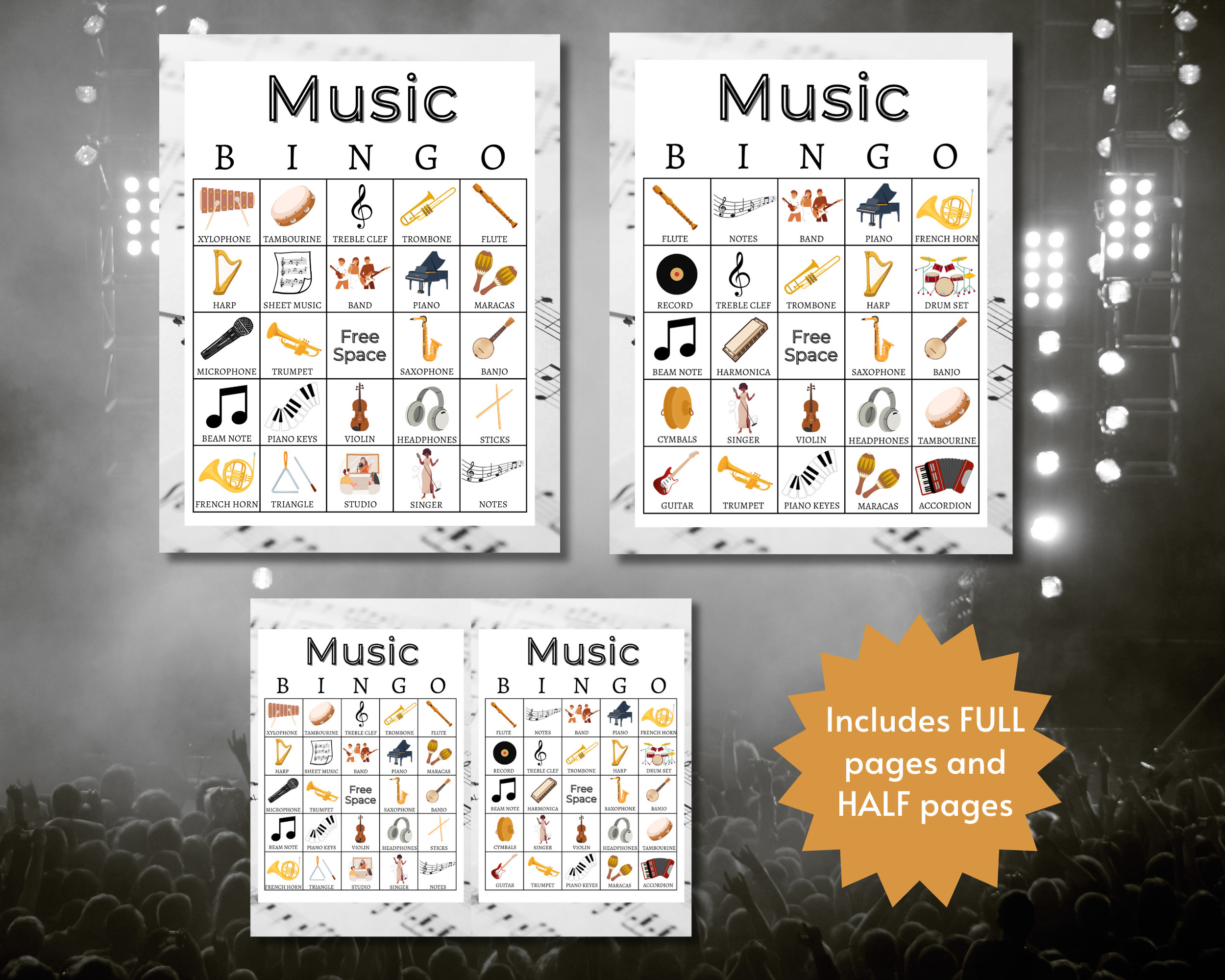 Music Bingo Cards, Instrument Learning Game, Printable Musical Party ...