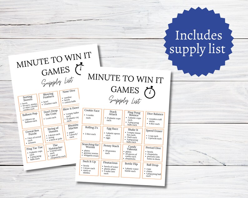 Minute to Win It Games, Printable Family Party Games for Kids, Teens ...