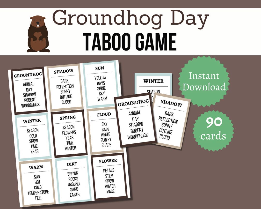 Groundhog Day Taboo Game, Printable Groundhog Party Games, February 2nd ...