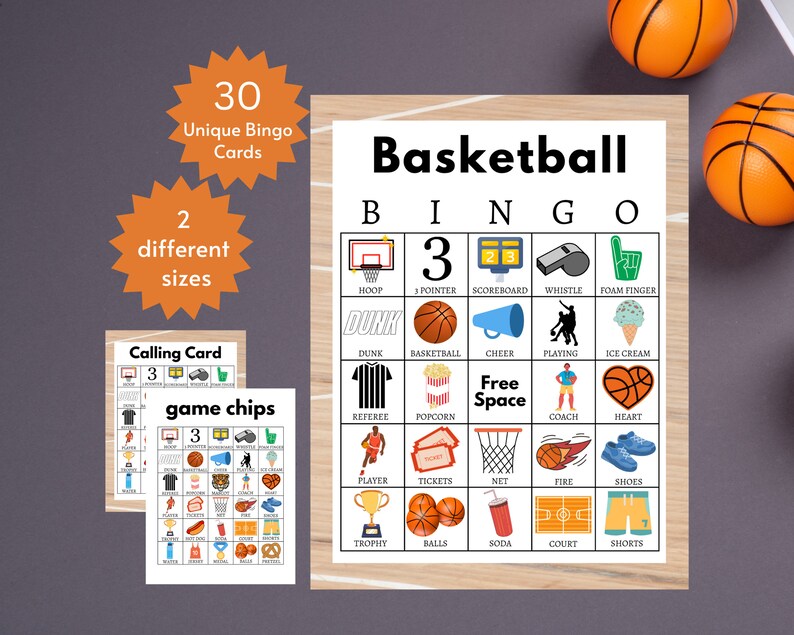 Basketball Bingo Cards, Printable Basketball Party Game for Kids, Teens ...