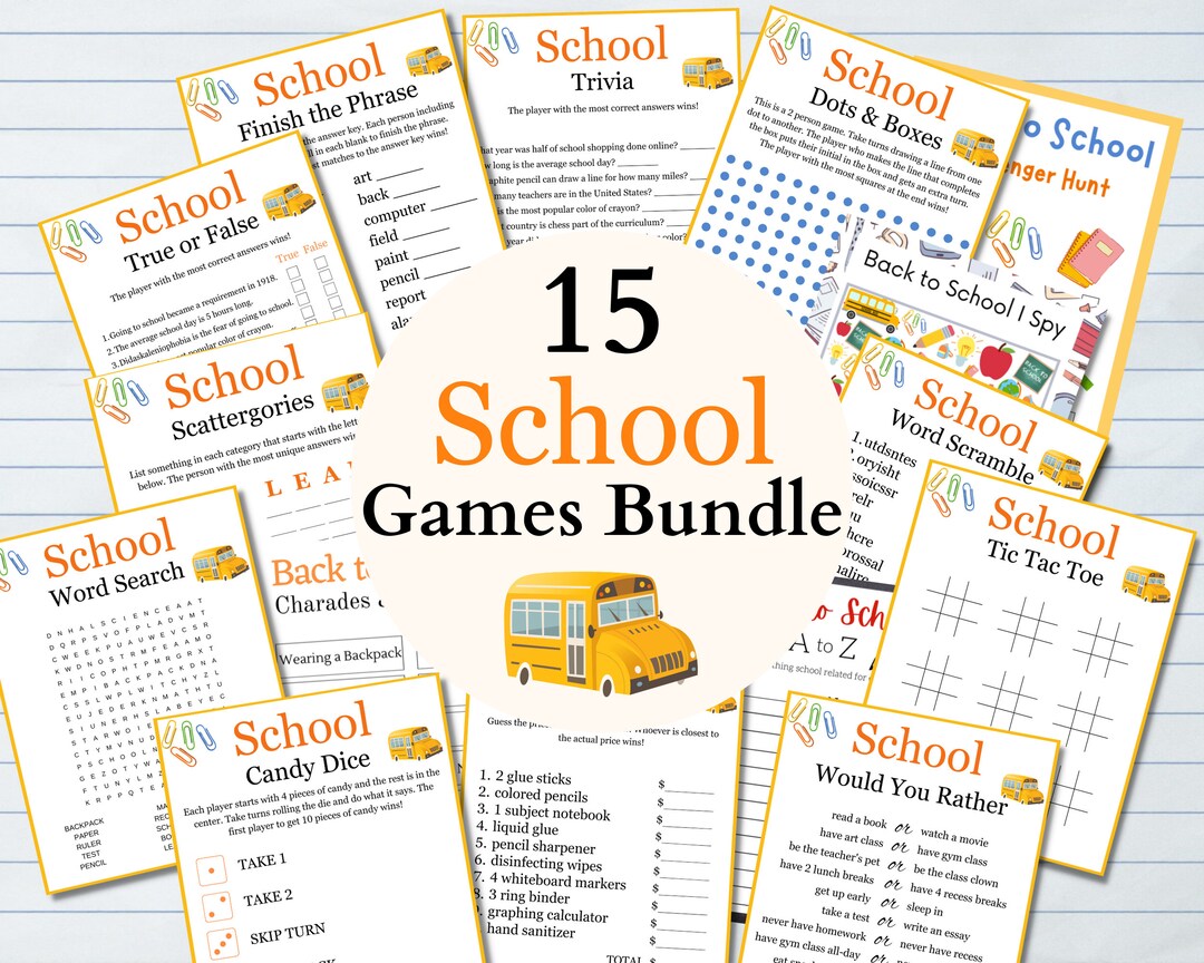 Back to School Games, Printable Classroom Activities, School Party ...
