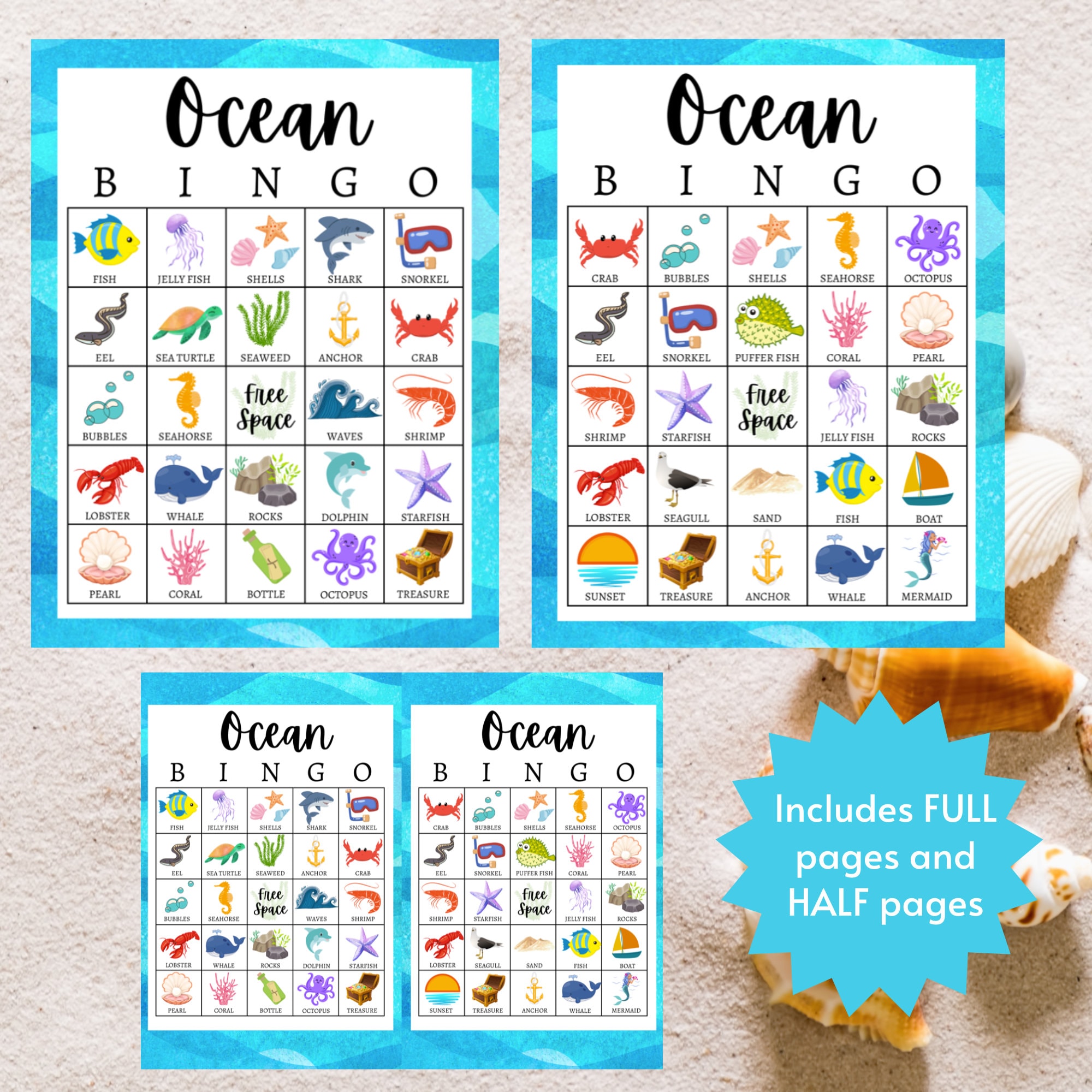 Ocean Bingo Cards, Printable Under the Sea Party Game, Summer Activity ...