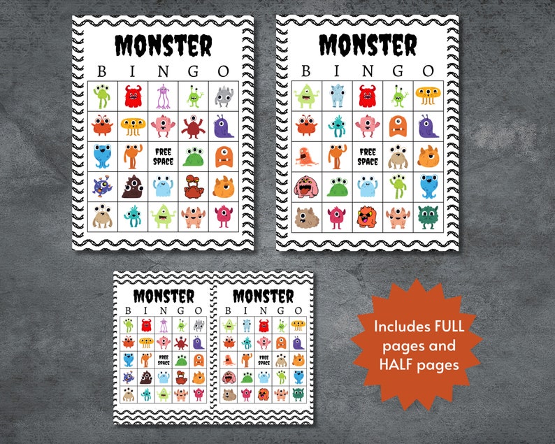 Monster Bingo Cards, Printable Halloween Activity for Kids, October ...