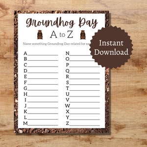 Groundhog Day Party Game, Groundhog Day A-Z Game, Printable Alphabet ...
