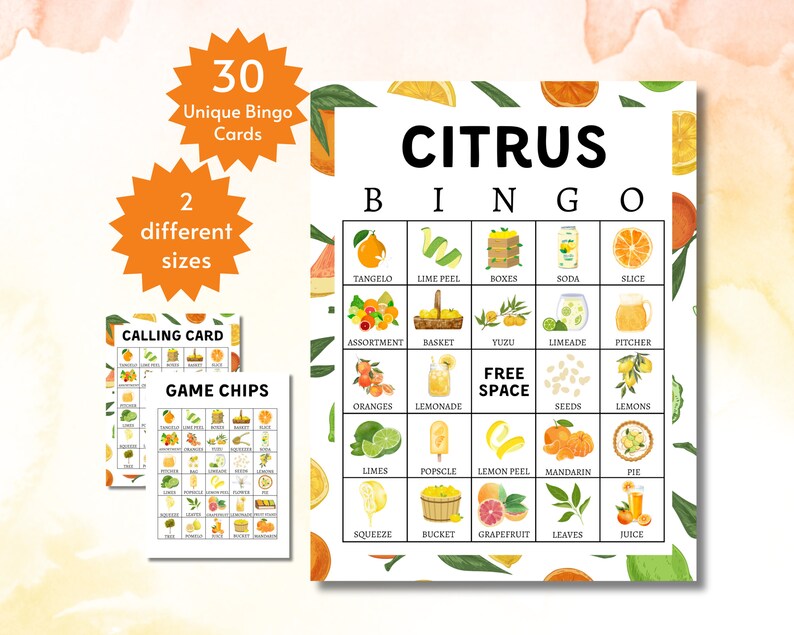 Citrus Bingo Game, Printable Fruit Party Activity for Kids, Teens, and ...
