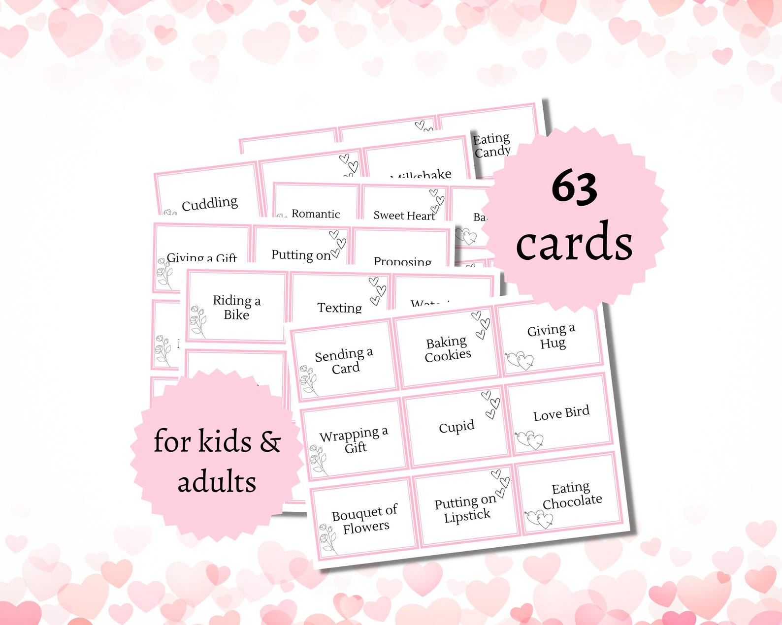 Valentine's Day Pictionary Cards, Printable Valentine's Charades ...