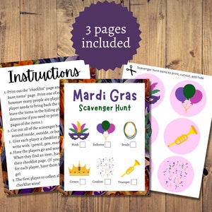 Mardi Gras Scavenger Hunt for Kids, Printable Mardi Gras Party Game for ...