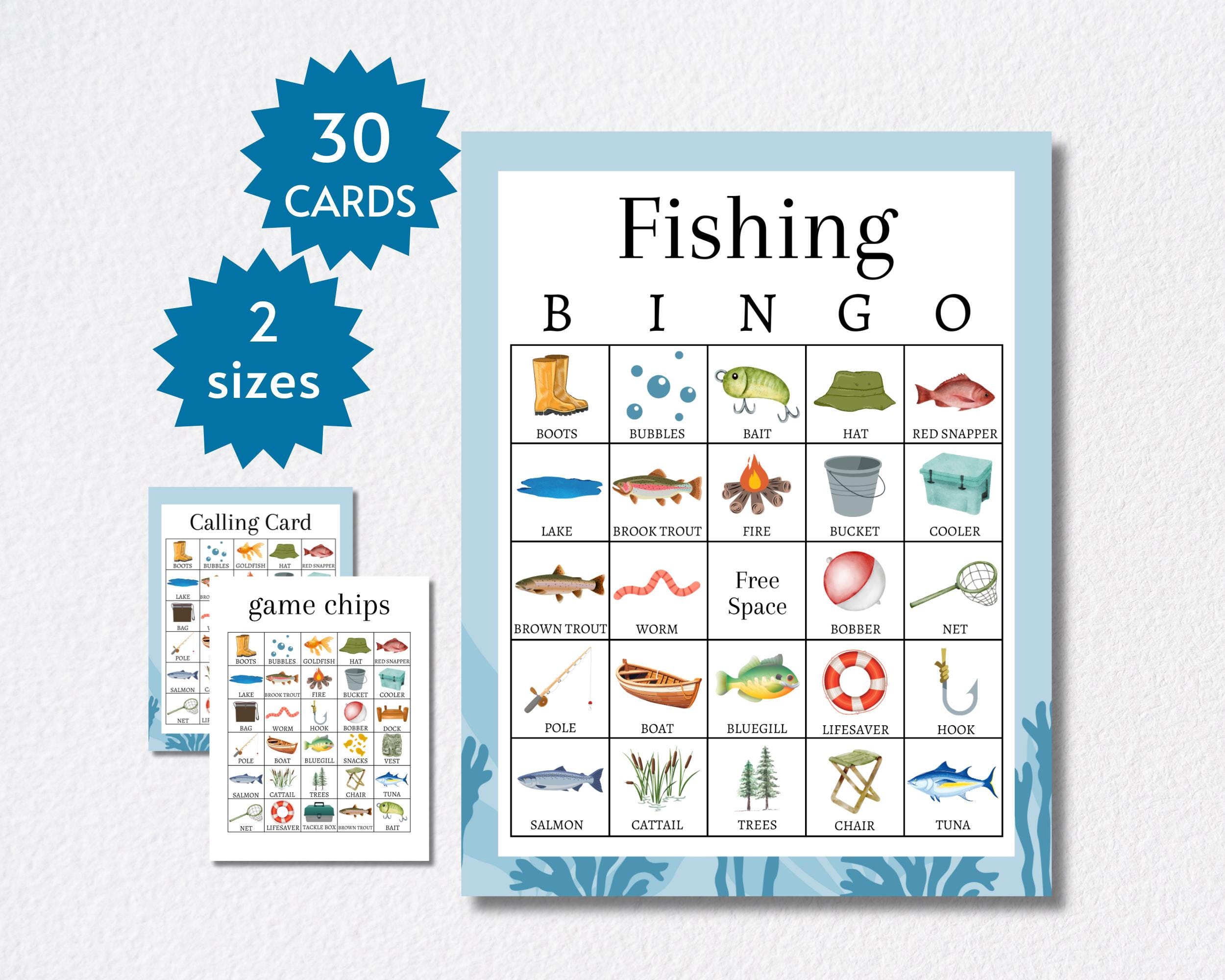 Fishing Bingo Cards, Fishing Birthday Party Game for Kids and Adults ...