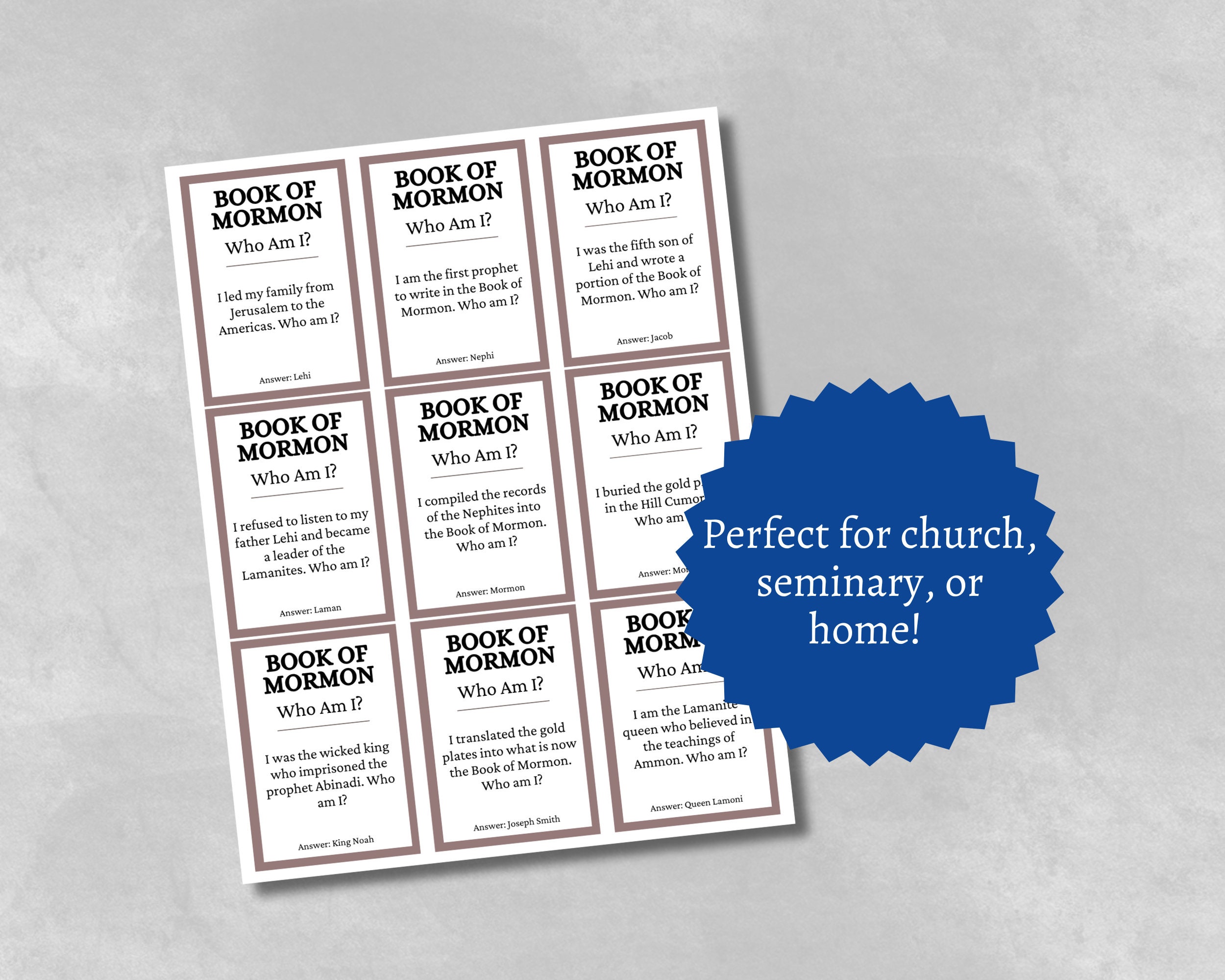 Book of Mormon Who Am I Trivia Cards, Printable Latter-day Saints Party ...