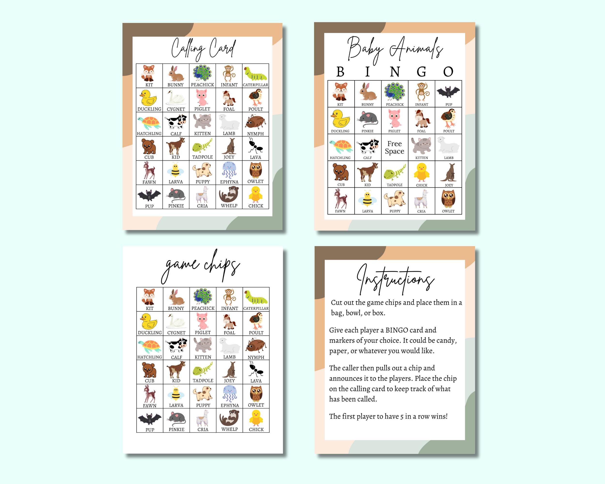 Baby Animals Bingo Game: Printable Baby Shower Activity (PDF Download ...