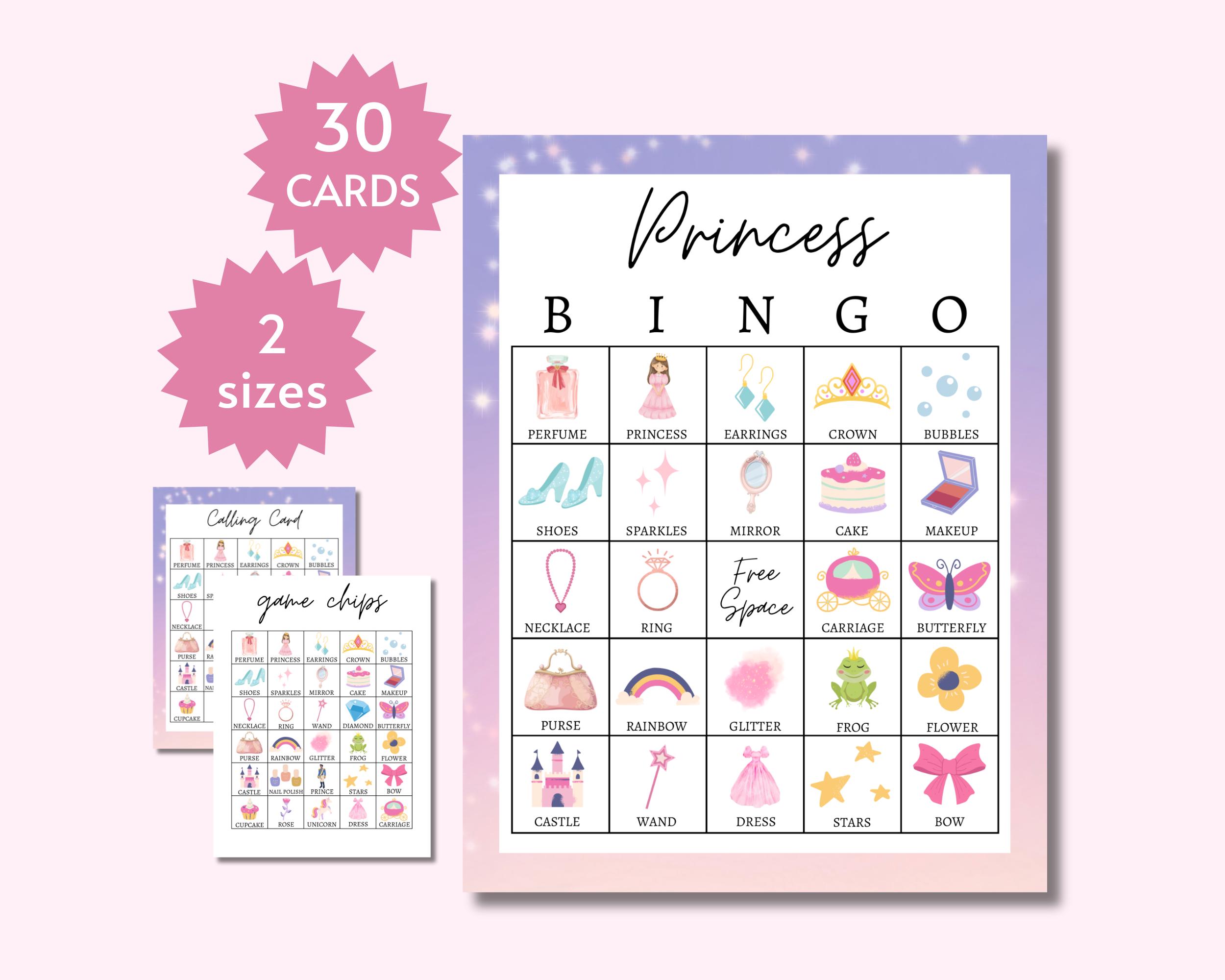 Princess Bingo Cards, Princess Birthday Party Game for Kids, Printable ...
