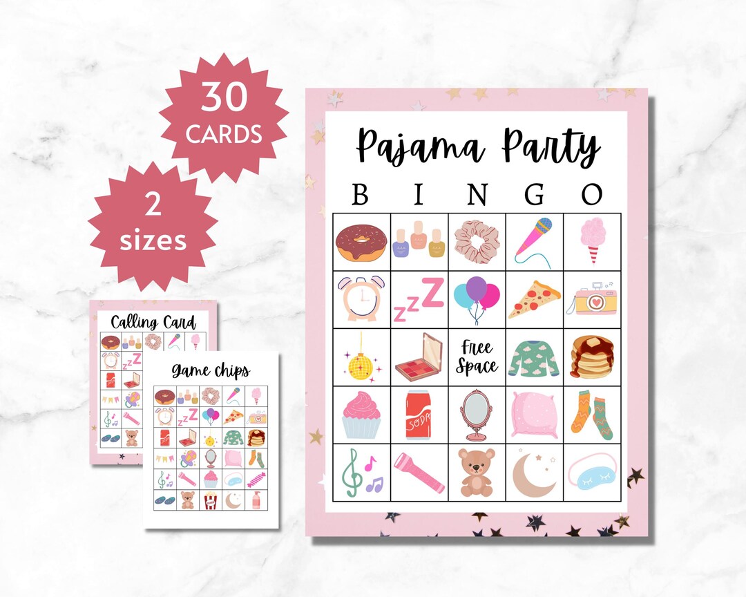 Pajama Party Bingo Cards, Printable Slumber Party Game for Kids, Girls ...