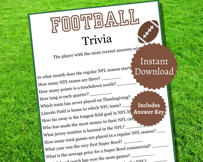 Football Trivia, Printable American Football Party Game for Kids, Teens ...