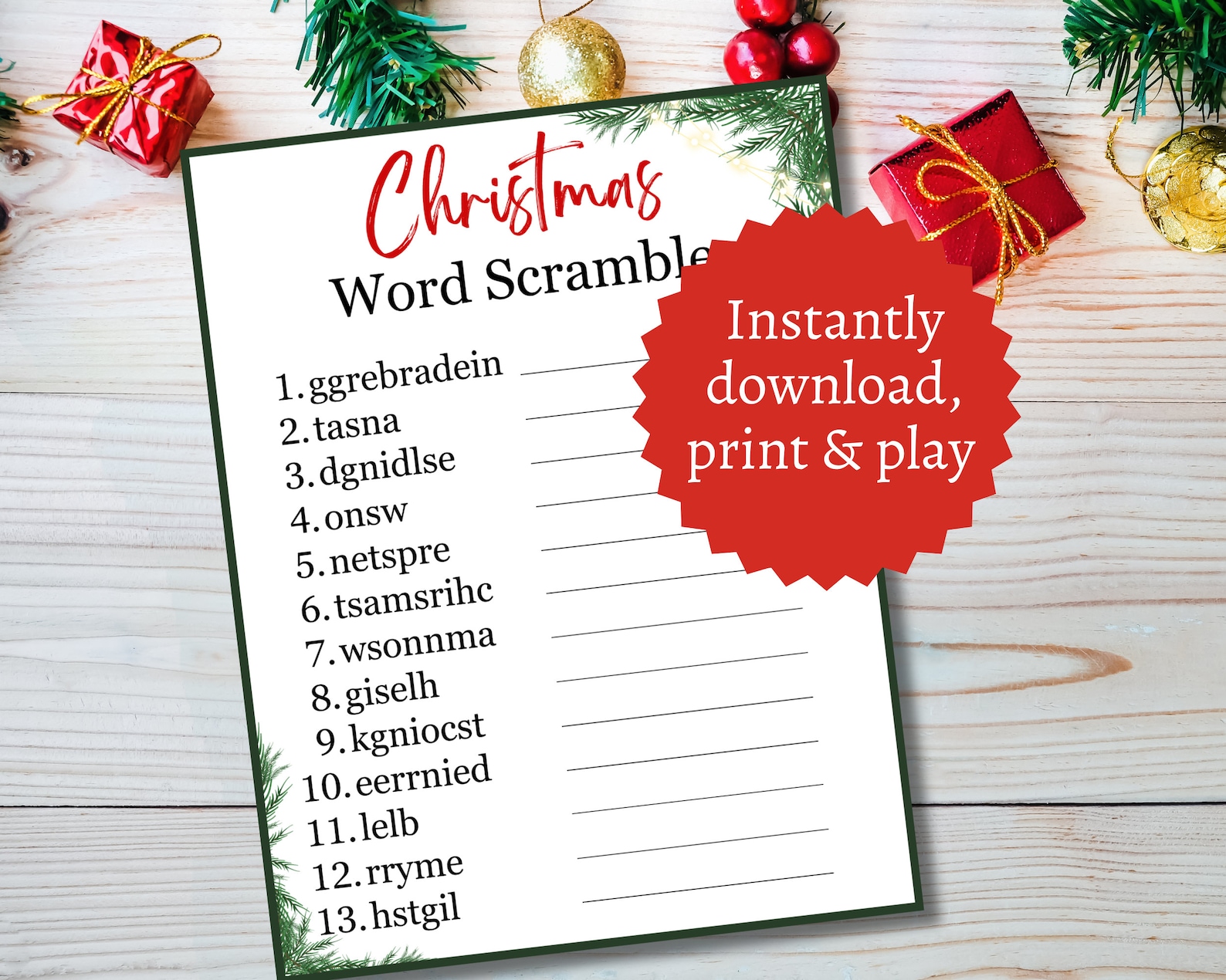 Christmas Word Scramble Game, Christmas Party Game Printable, Family ...
