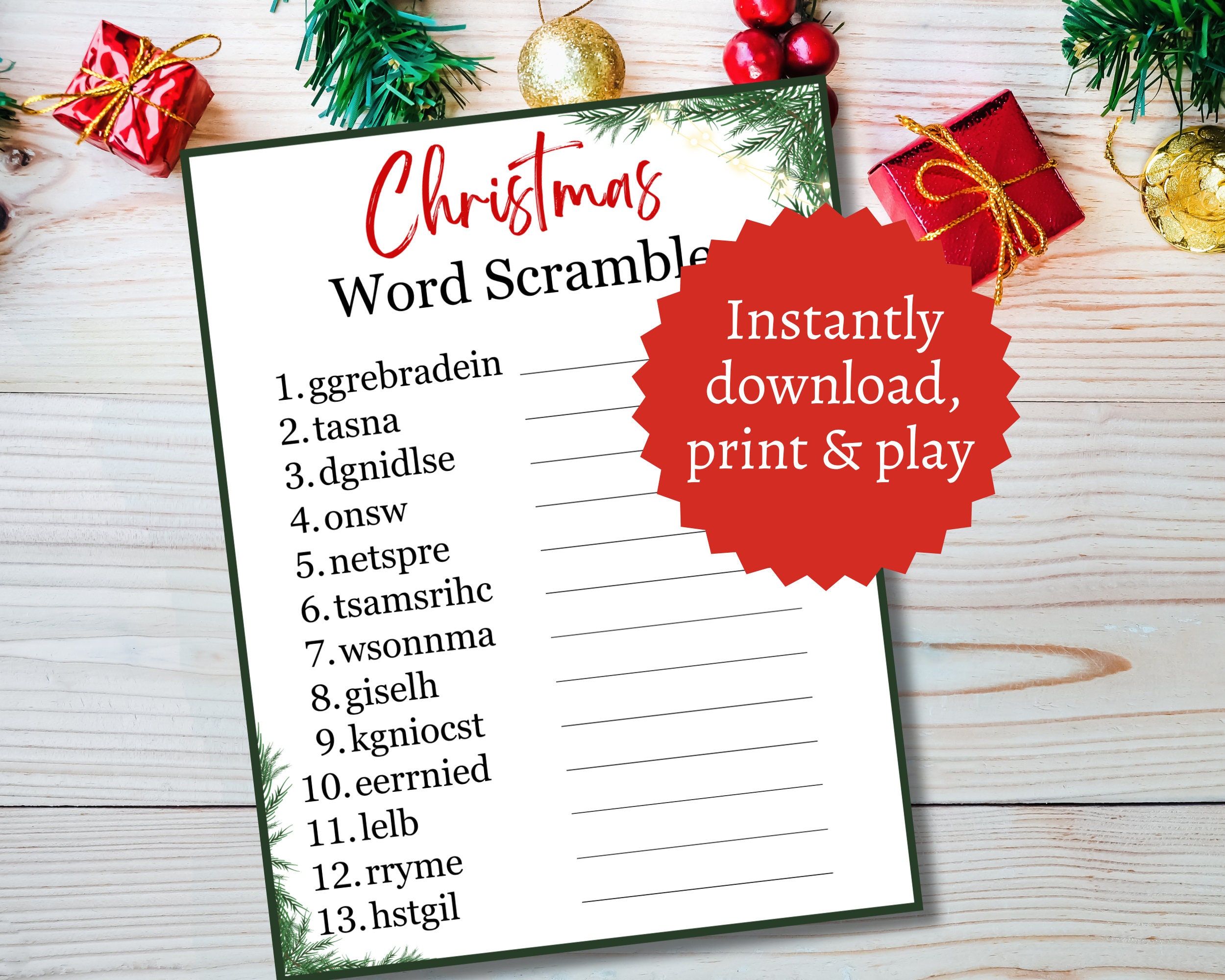 Christmas Word Scramble Game, Christmas Party Game Printable, Family ...