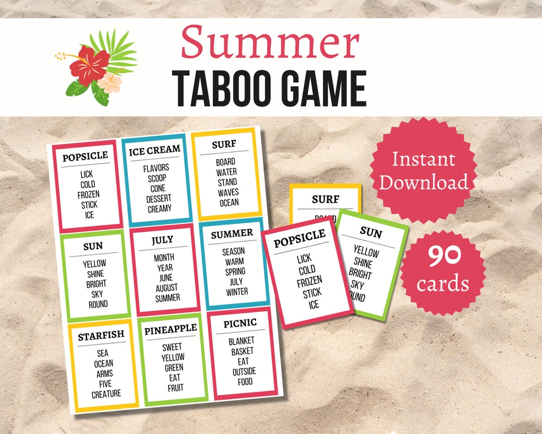 Summer Taboo Game, Printable Luau Activity for Kids, Teens, and Adults ...