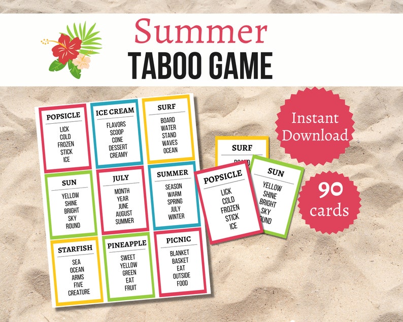 Summer Taboo Game, Printable Luau Activity for Kids, Teens, and Adults ...
