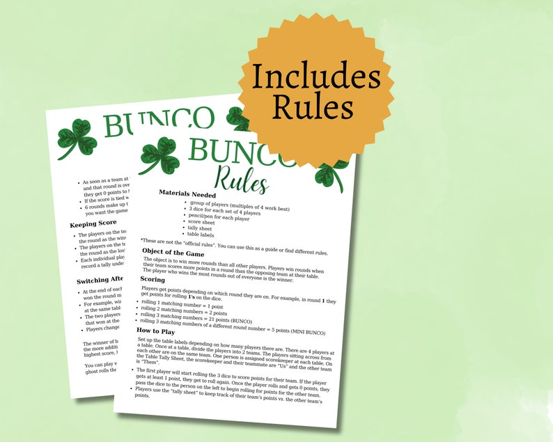 St. Patrick's Bunco, Printable Lucky Bunco Bundle, Saint Patricks Day Games for Groups, Includes ...