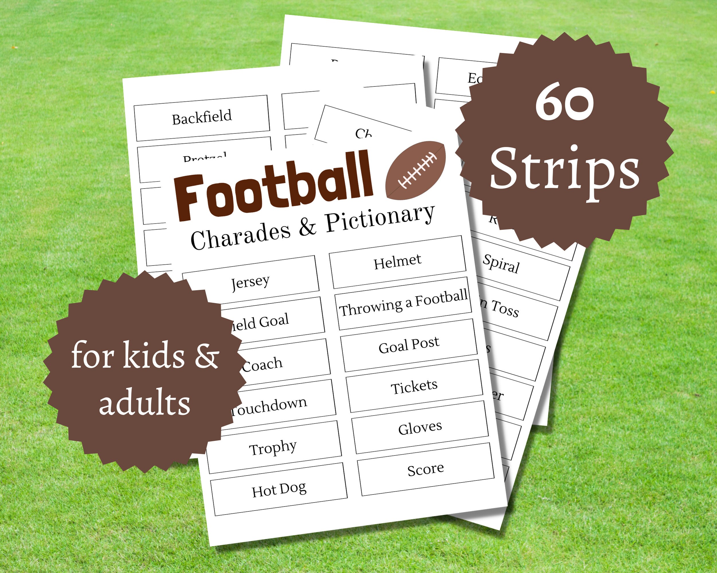 Football Charades and Pictionary Cards, Printable Football Party Game ...