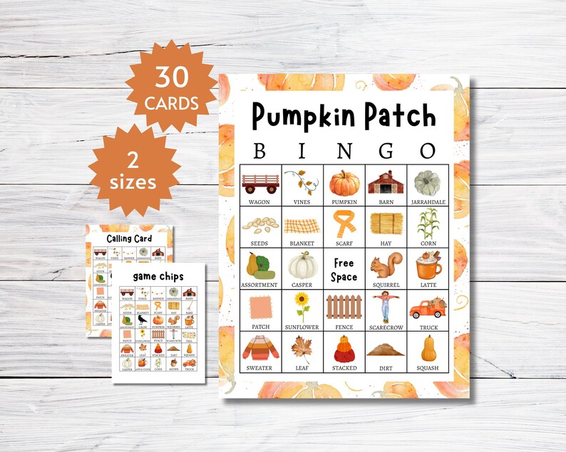 Pumpkin Patch Bingo Cards, Printable Fall Party Game for Kids, Teens ...
