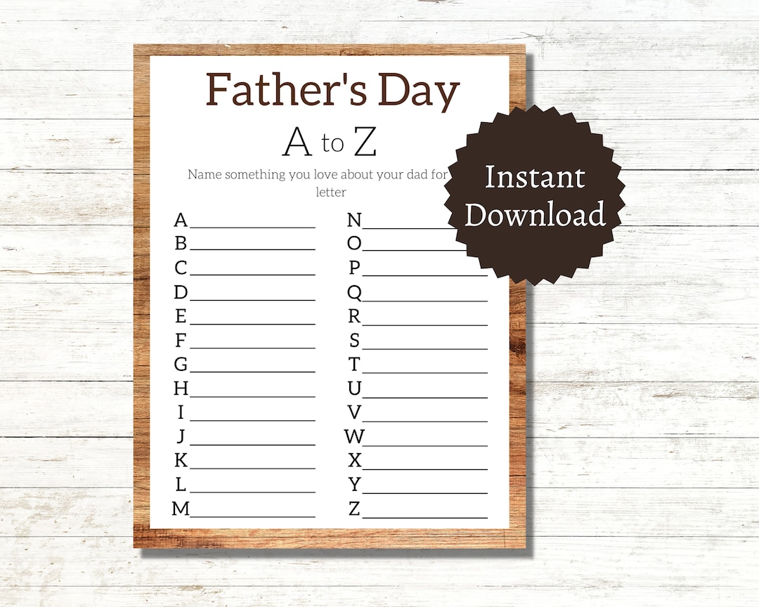 Father's Day A to Z Activity Page, Printable Father's Day Game for Kids ...