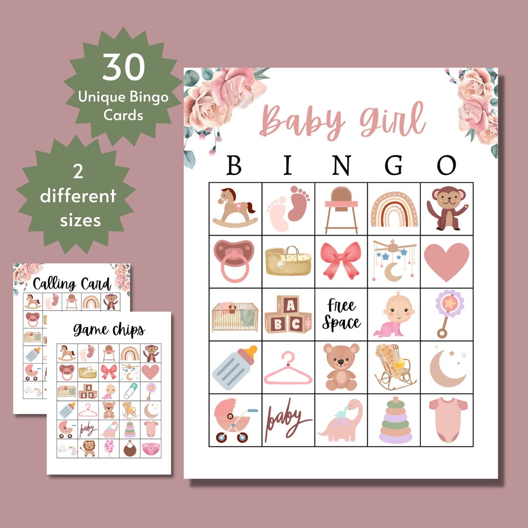 Baby Shower Bingo Baby Girl Bingo Game Baby Shower Games - Etsy
